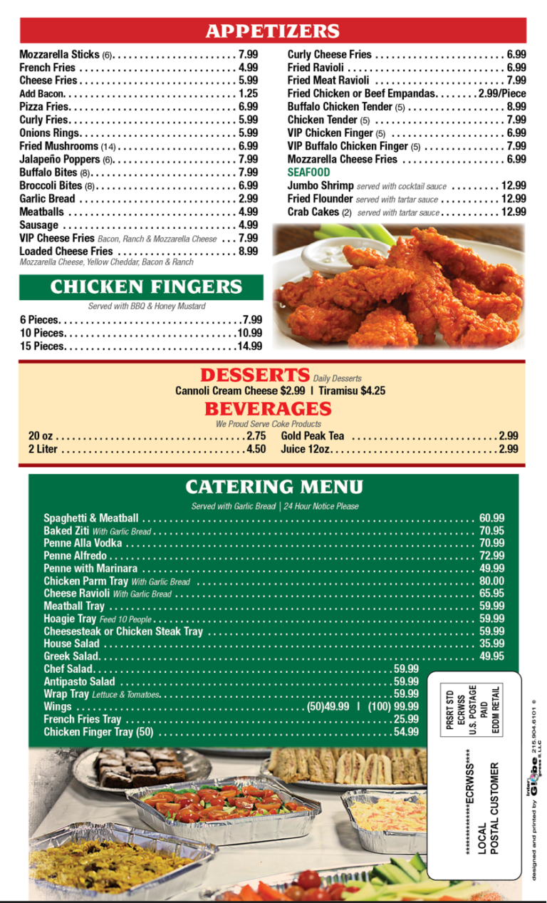 Menu | VIP Pizza & Pasta